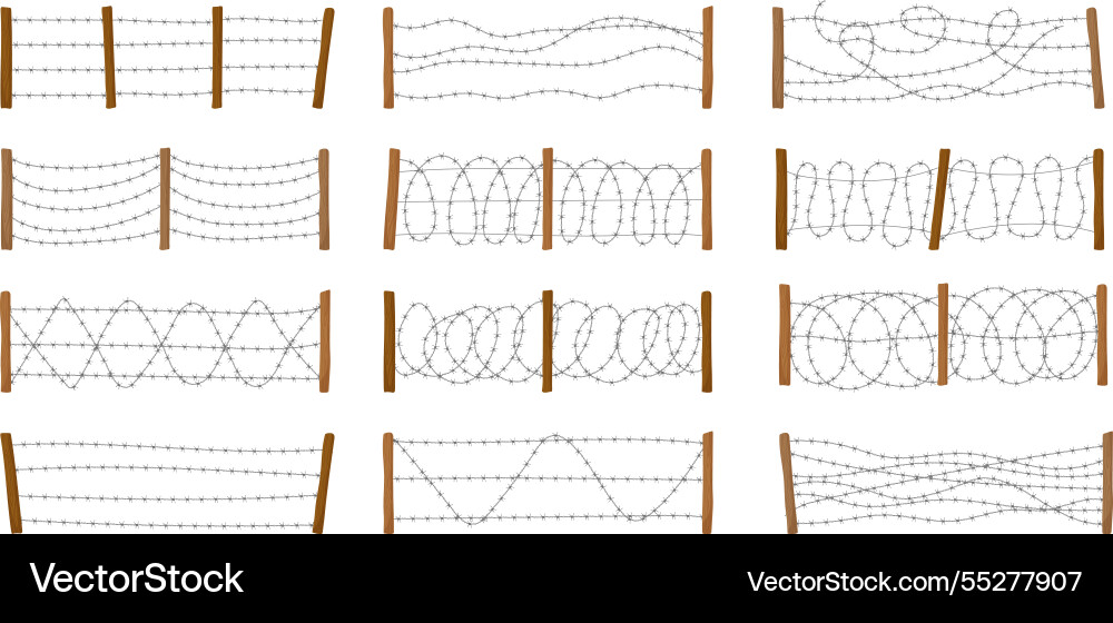 Barbed wire prison fences with different types Vector Image