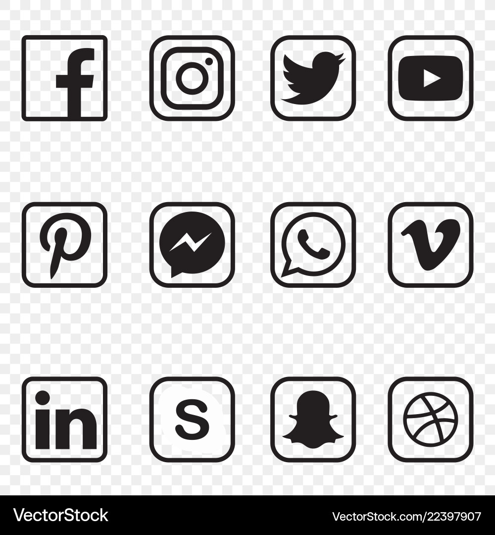 Black & White Social Media Icons Royalty Free Vector