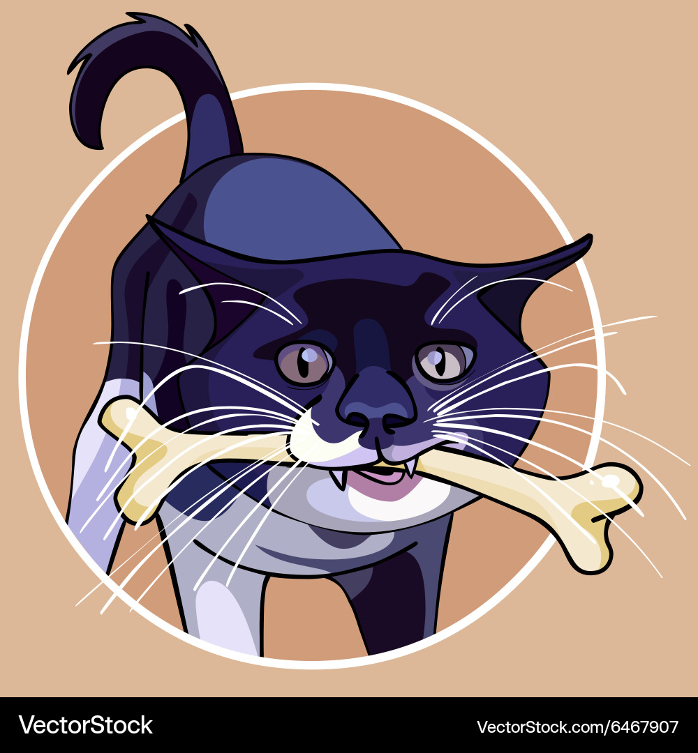 Cartoon cat with a bone in its mouth Royalty Free Vector