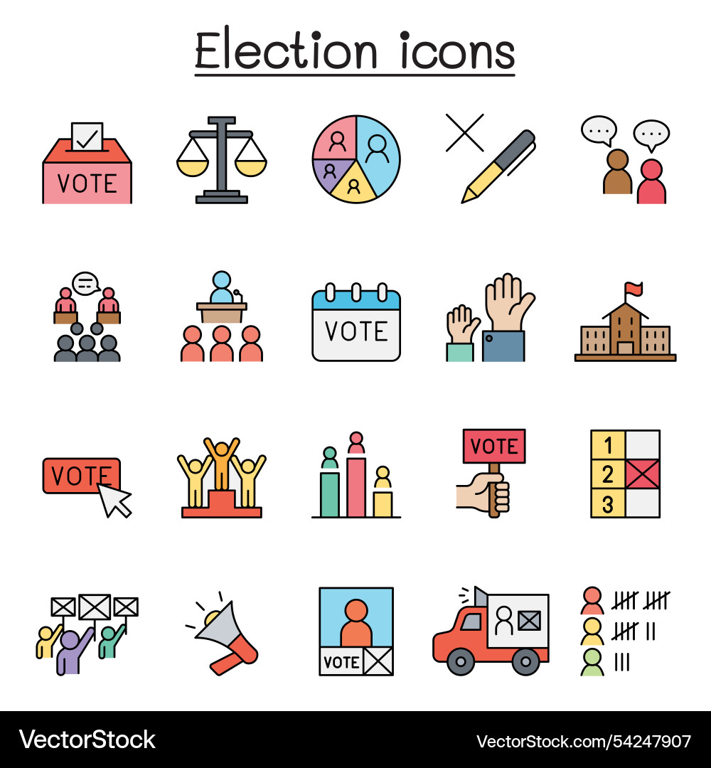 Election icon set in color line style Royalty Free Vector