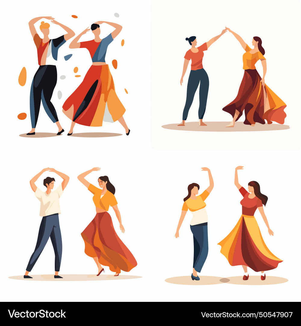 Four people dancing joyfully two female dancers Vector Image