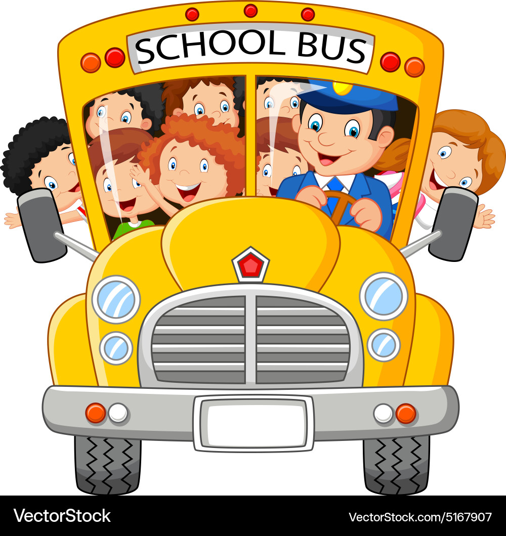 Happy children on school bus Royalty Free Vector Image