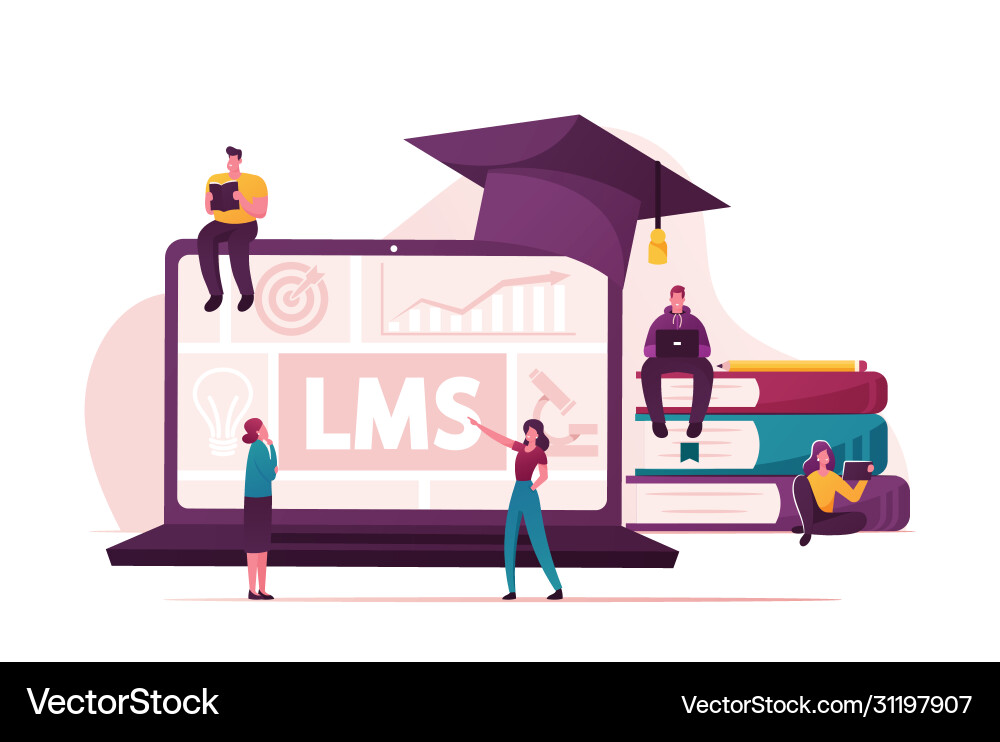 Lms learning management system concept tiny male Vector Image
