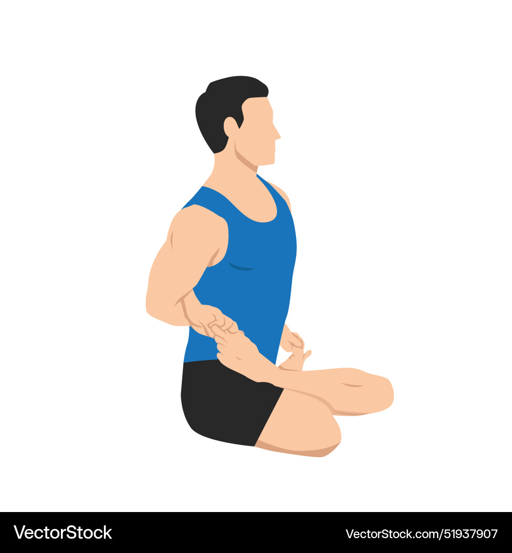 Man doing bound lotus or buddha padmasana exercise