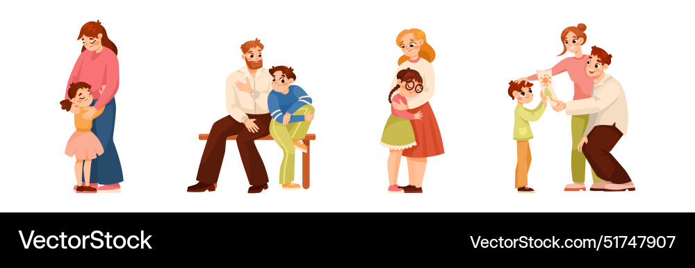 Parents supporting children soothing and talking Vector Image