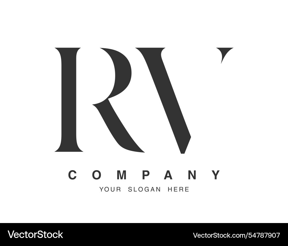 Rv logo design initial letter r and v serif font Vector Image