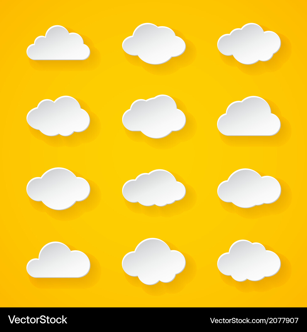 Twelve white paper clouds with different shapes Vector Image