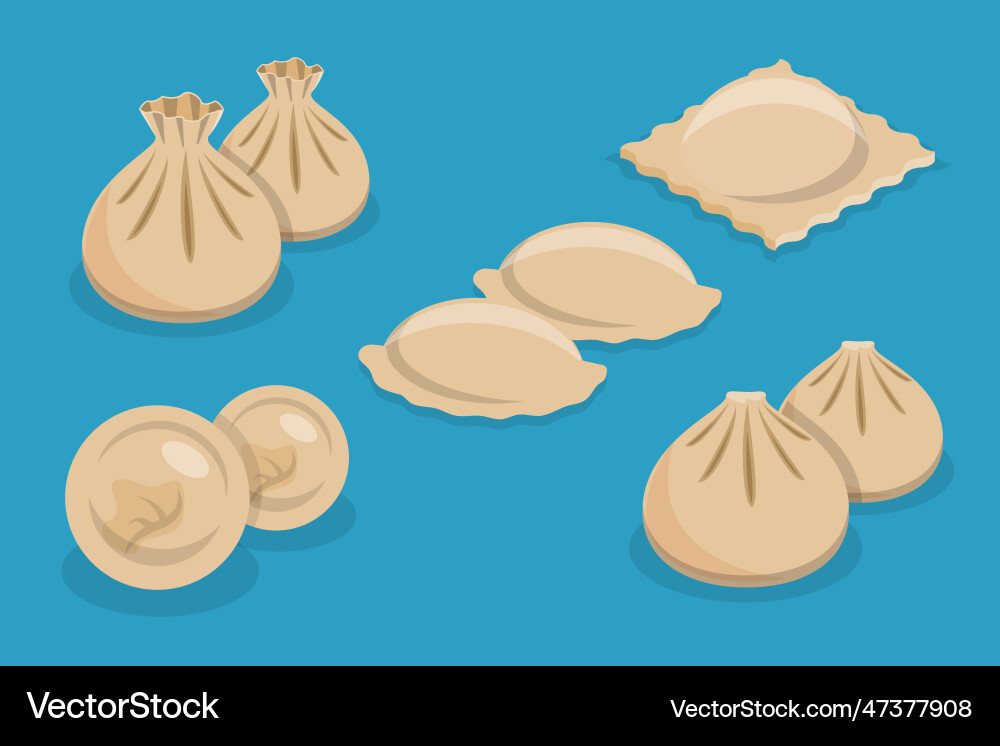 3d isometric flat set of dumplings Royalty Free Vector Image