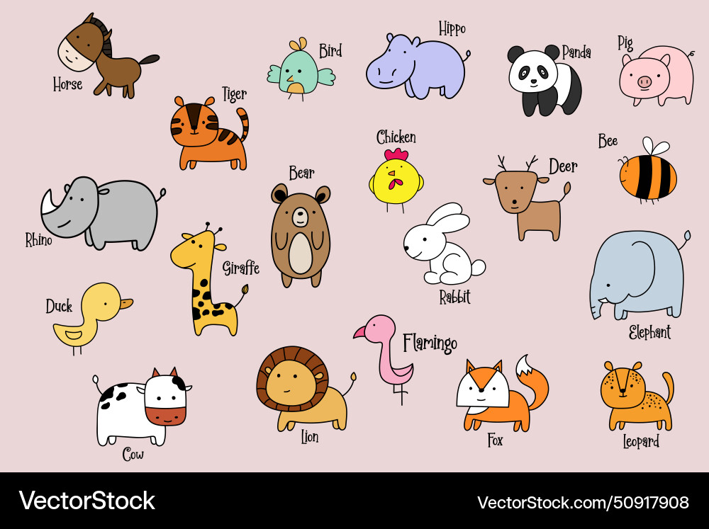 Cute drawing animals Royalty Free Vector Image