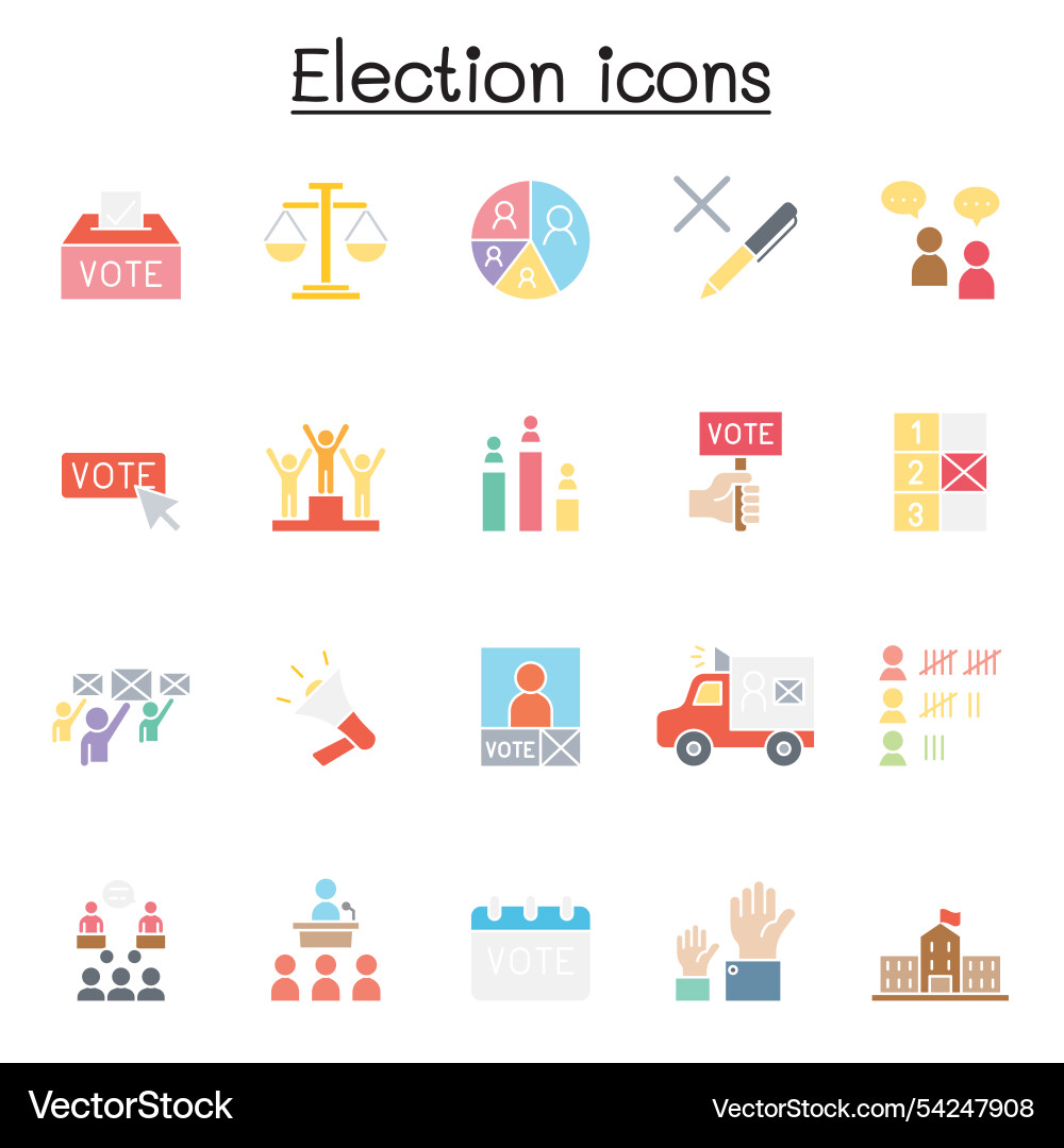 Election icon set in flat color style Royalty Free Vector