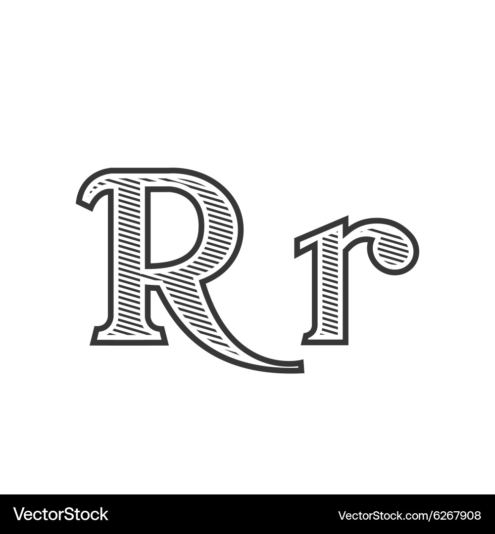 Font tattoo engraving letter r with shading Vector Image
