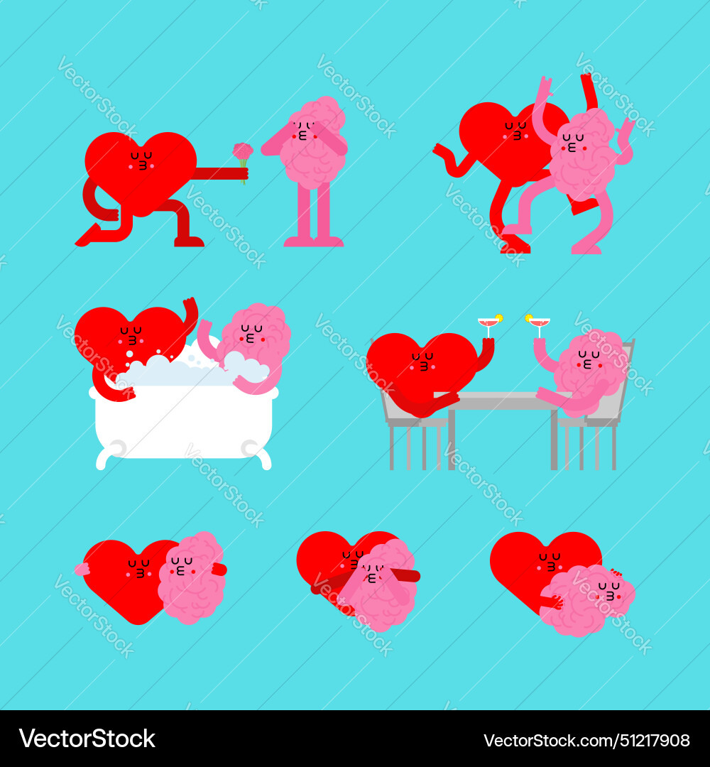 Heart and brain set loving couple romantic Vector Image