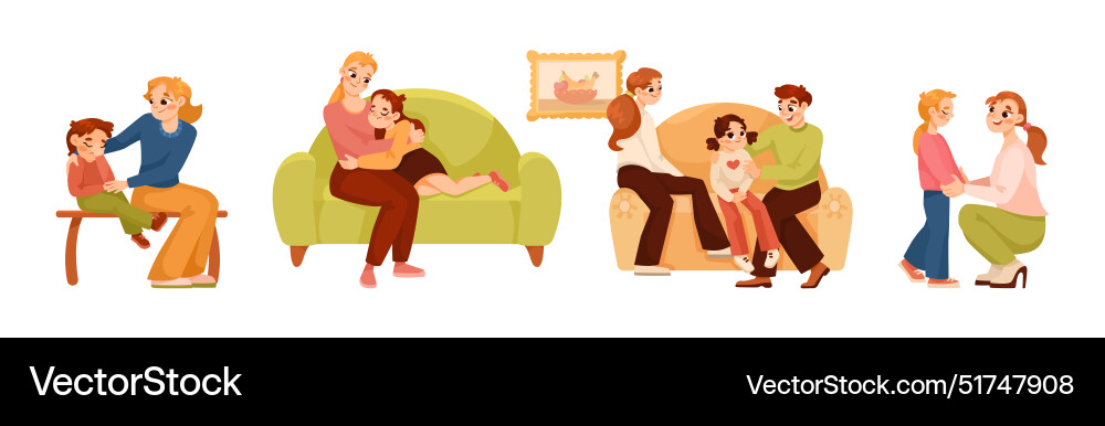 Parents supporting children soothing and talking Vector Image