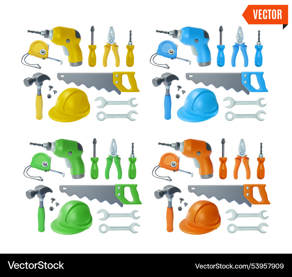 3d fix and repair concept different color tools Vector Image