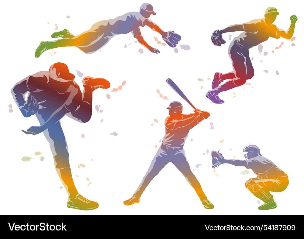 Baseball players colorful silhouette set – Royalty-Free Vector ...