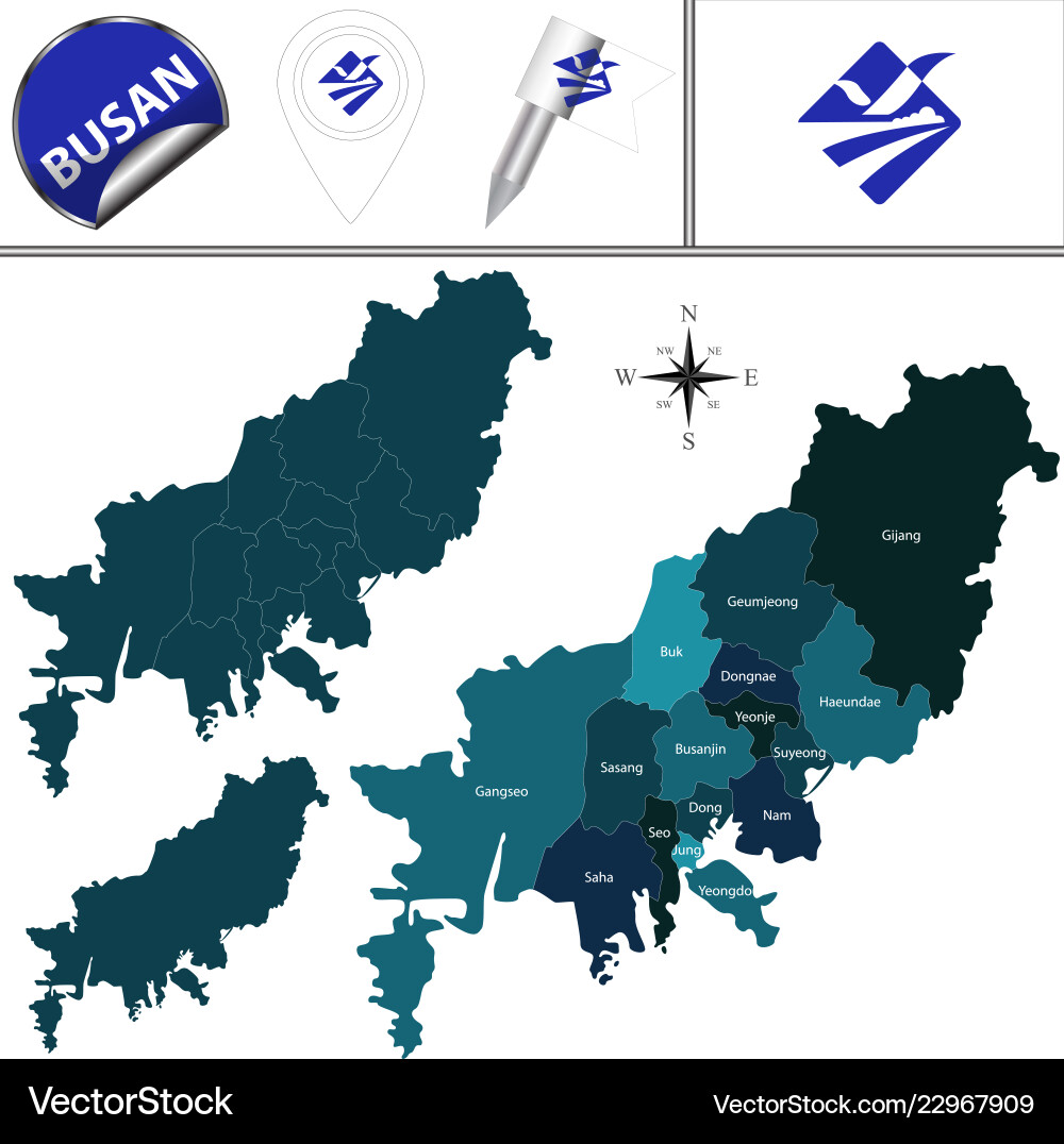 Busan City Map - South Korea Districts Royalty Free Vector