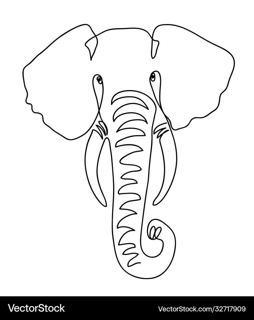 Elephant head continuous line drawing Royalty Free Vector