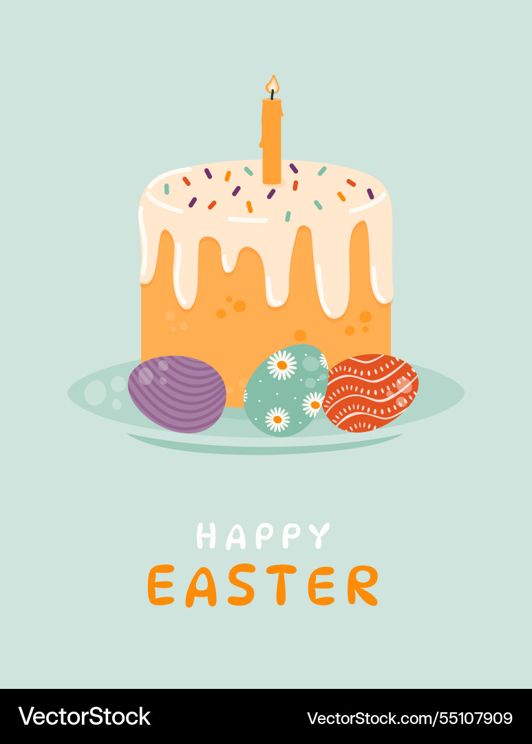 Festive of an easter cake with a candle and Vector Image