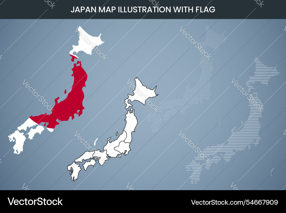 Japan map with flag Royalty Free Vector Image - VectorStock