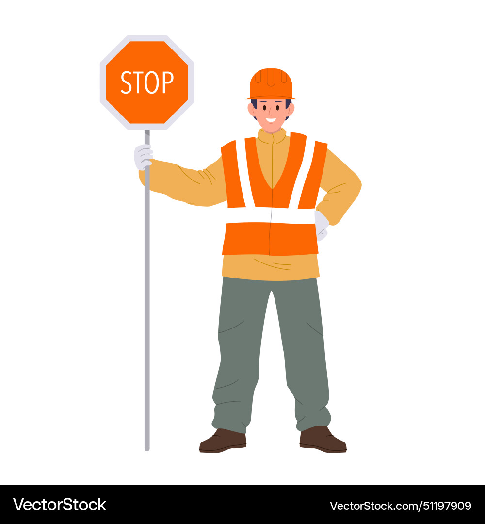 Road worker cartoon character wearing uniform Vector Image