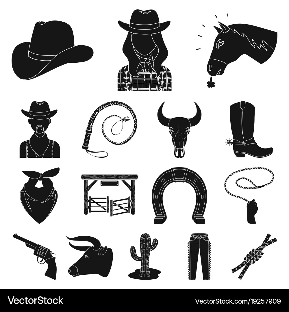 Rodeo competition black icons in set collection Vector Image