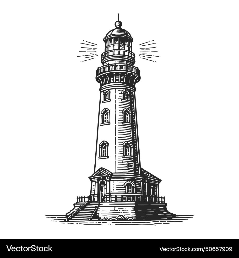 Vintage lighthouse engraving sketch Royalty Free Vector