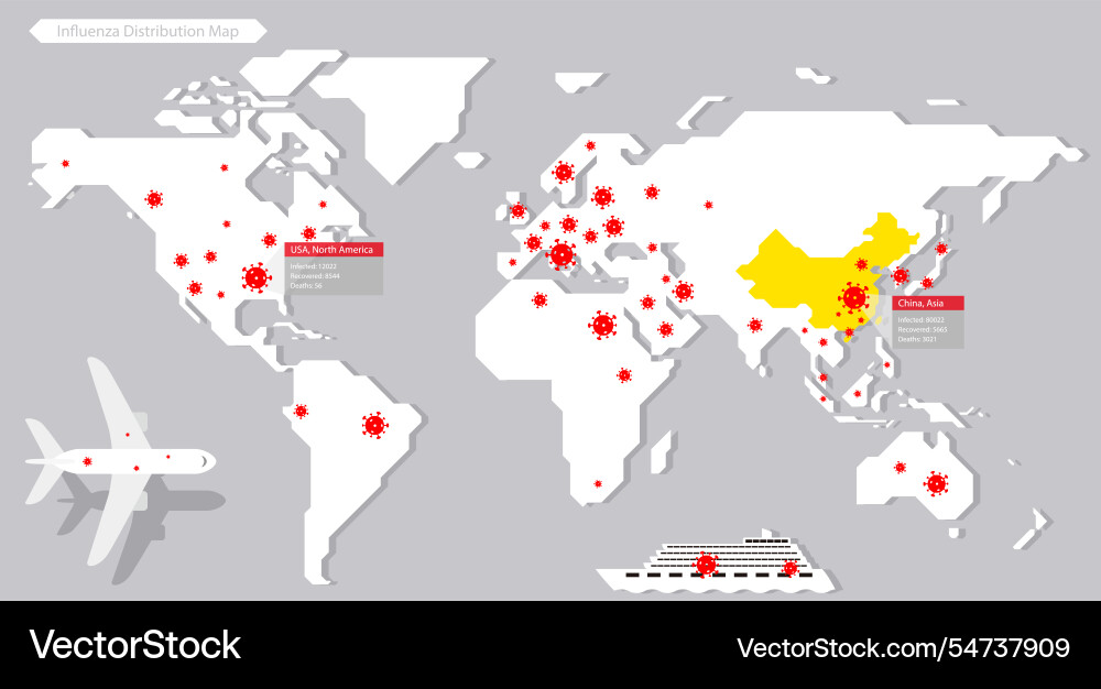 World economic chart influenza epidemic map Vector Image