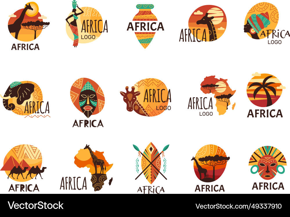 Africa logo adventure labels with stylized Vector Image