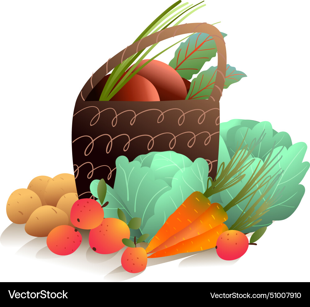 Autumn harvest basket with fresh vegetable produce