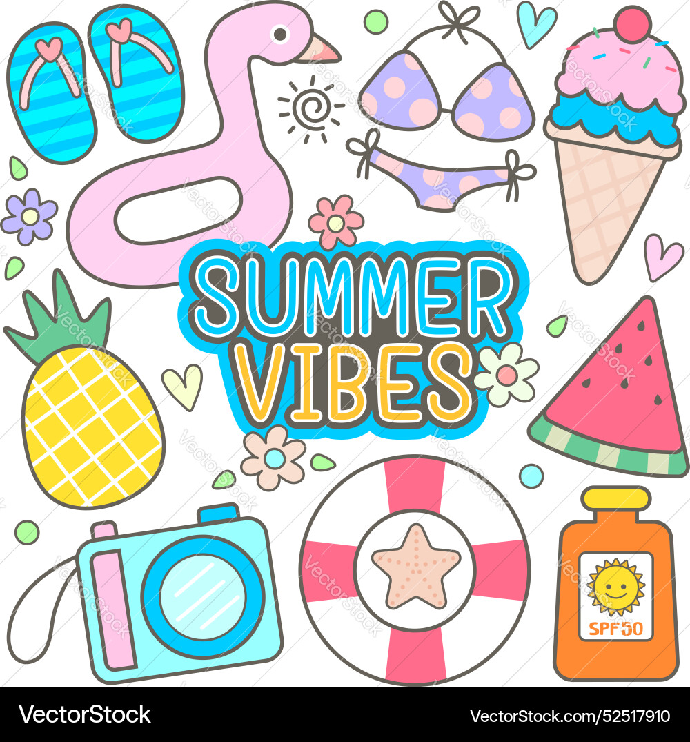 Cute sweet pastel objects summer vibes Royalty Free Vector