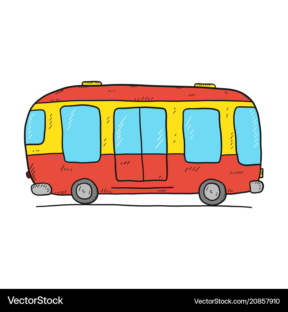 Hand drawn cartoon bus Royalty Free Vector Image