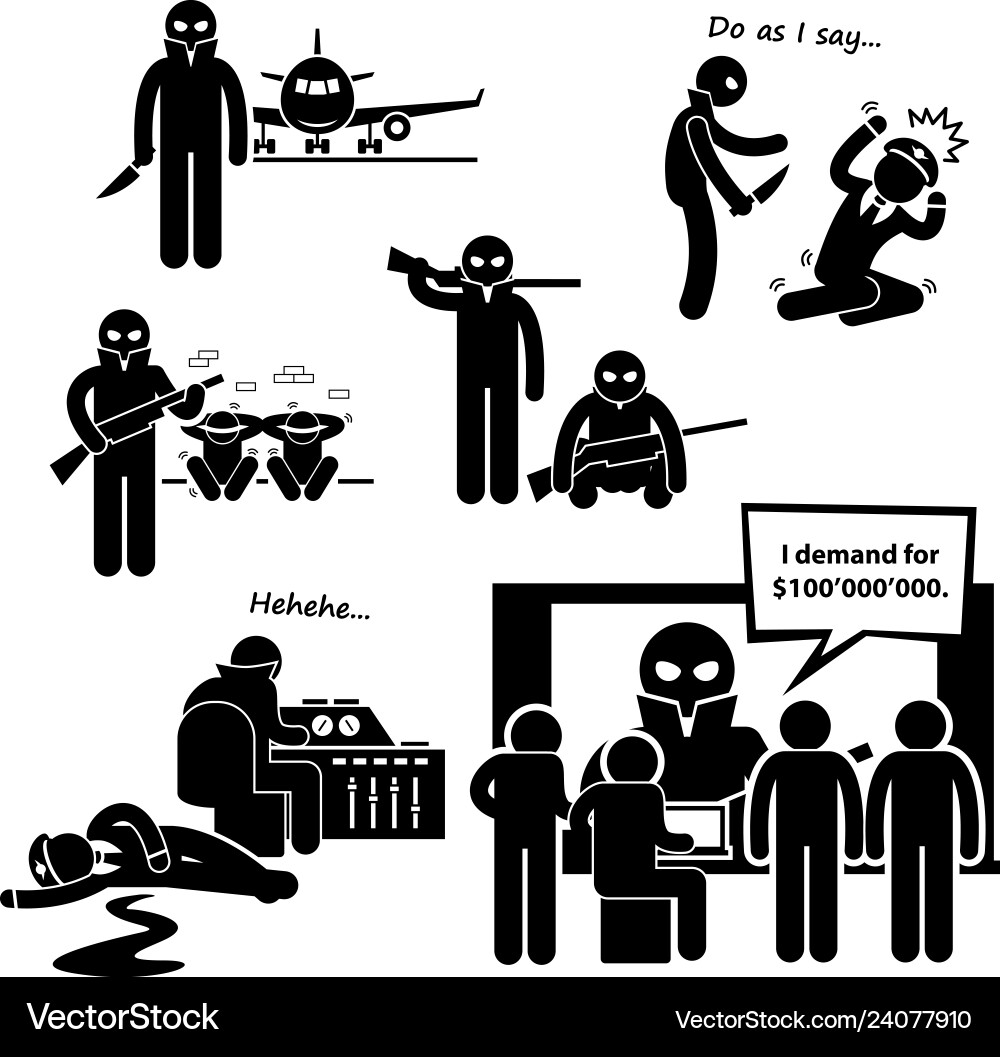 Hijacker terrorist airplane stick figure Vector Image
