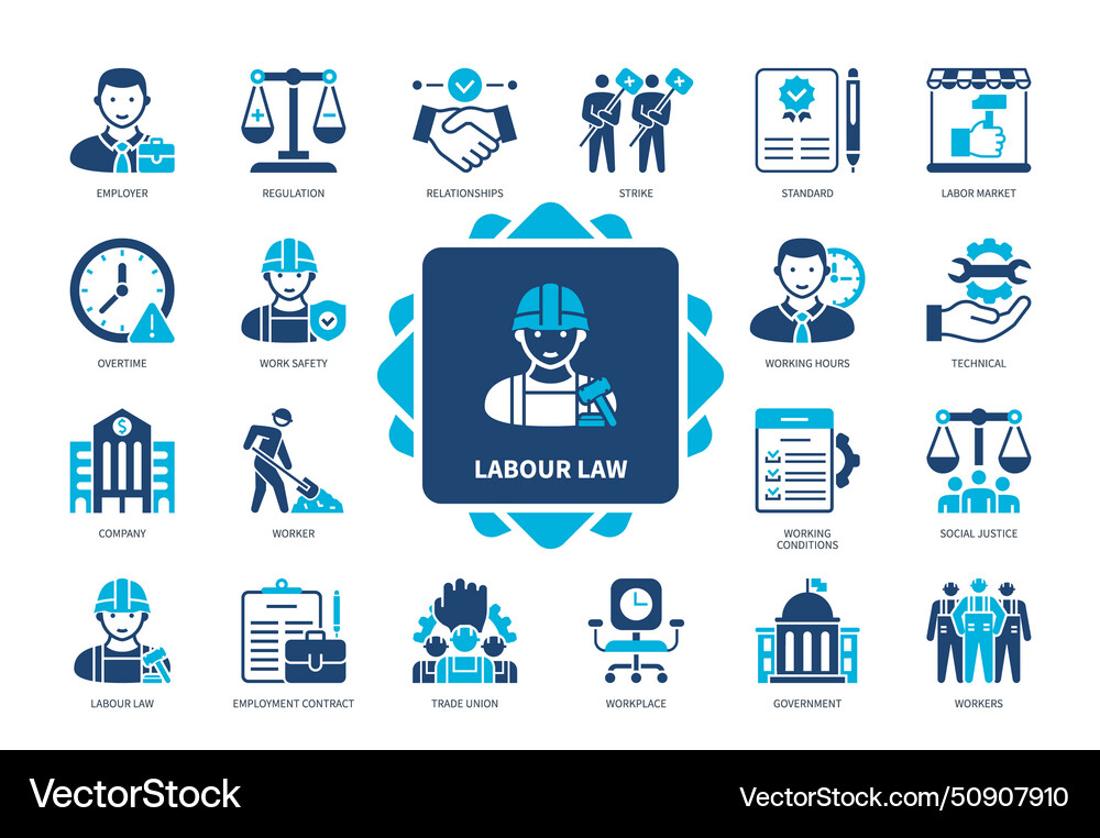 Labour law solid icon set Royalty Free Vector Image