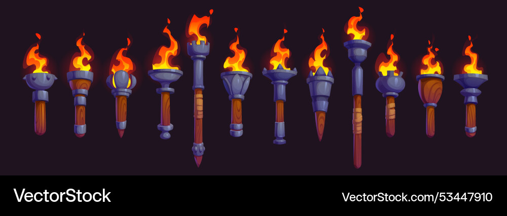 Medieval fire torch cartoon game asset Royalty Free Vector