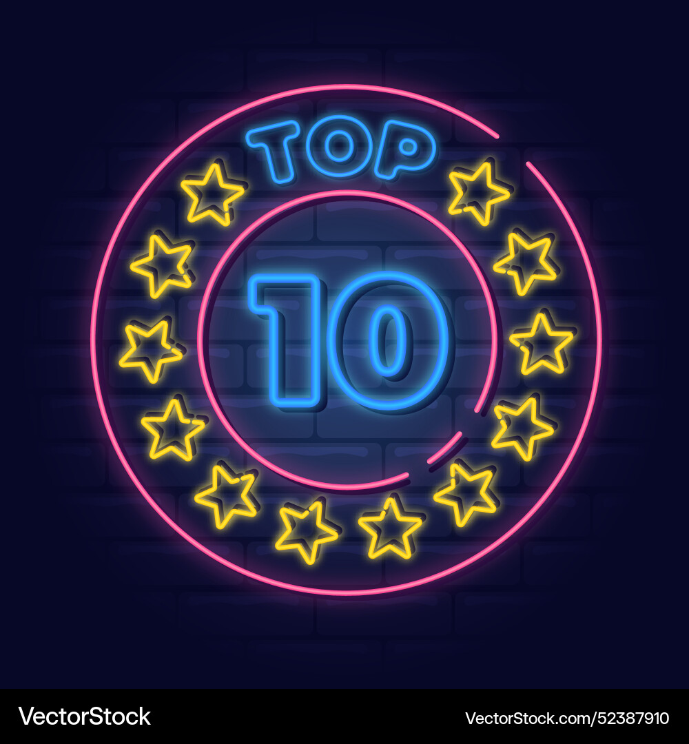 Neon lights top 10 template Royalty Free Vector Image