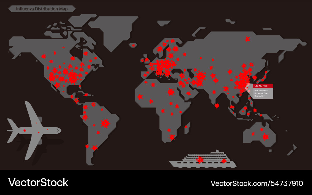 World influenza epidemic chart map Royalty Free Vector Image