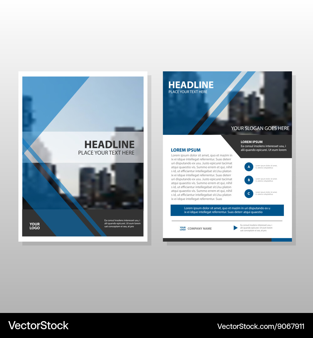 Blue triangle brochure leaflet flyer template set Vector Image