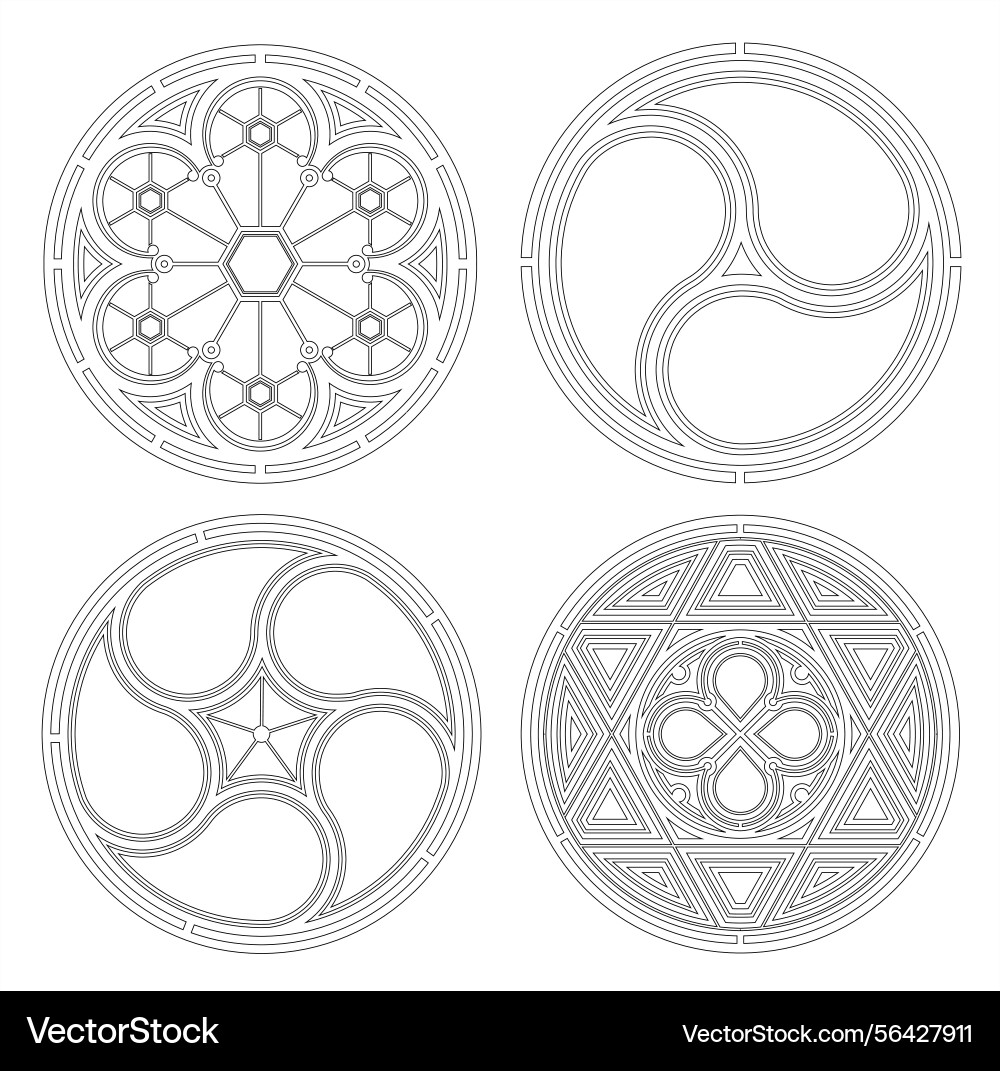 Gothic round window outline template coloring Vector Image