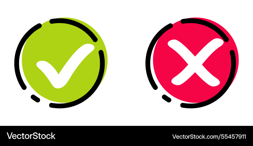 Green tick red cross icons and marks Royalty Free Vector