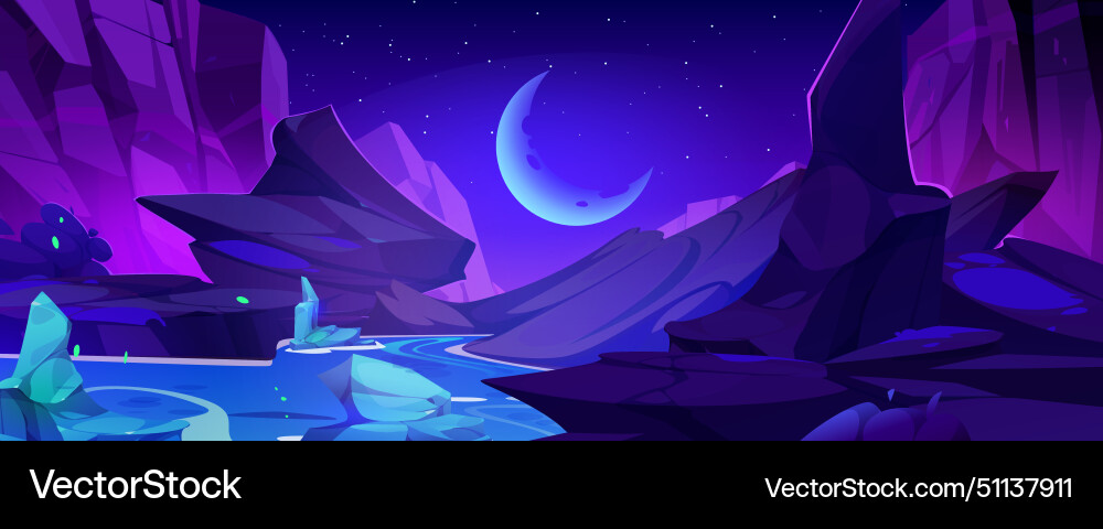 Night cliff landscape in west mountain valley Vector Image