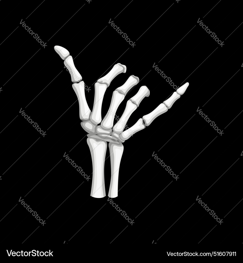 Skeleton hand making hang loose surf shaka sign Vector Image