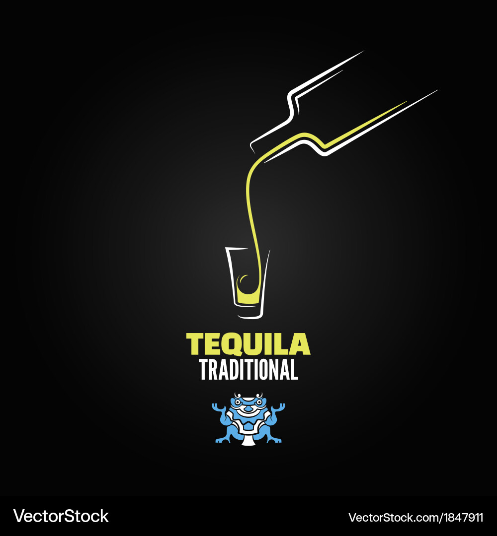 Tequila shot bottle glass menu design background Vector Image
