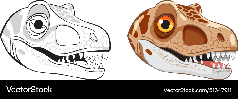 Two dinosaur heads one colored monochrome Vector Image