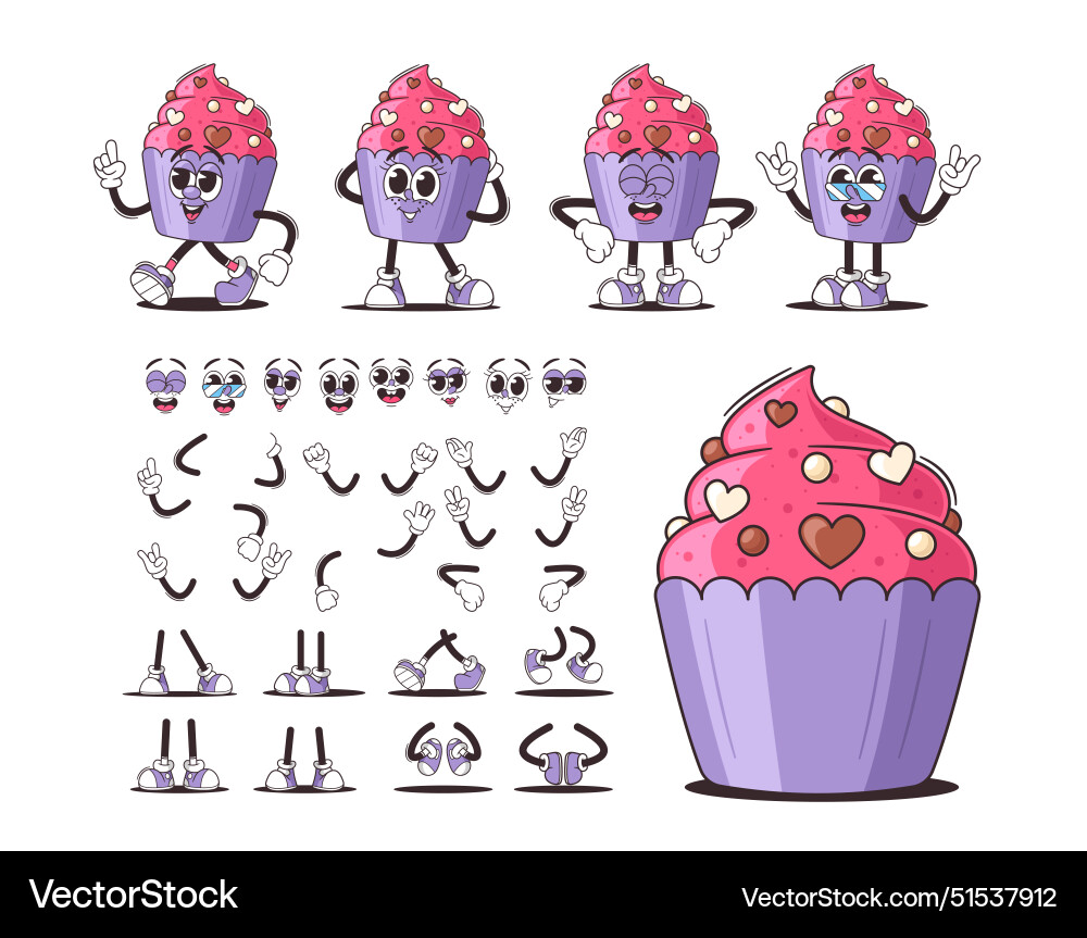 Cute cartoon cupcake characters set with various Vector Image
