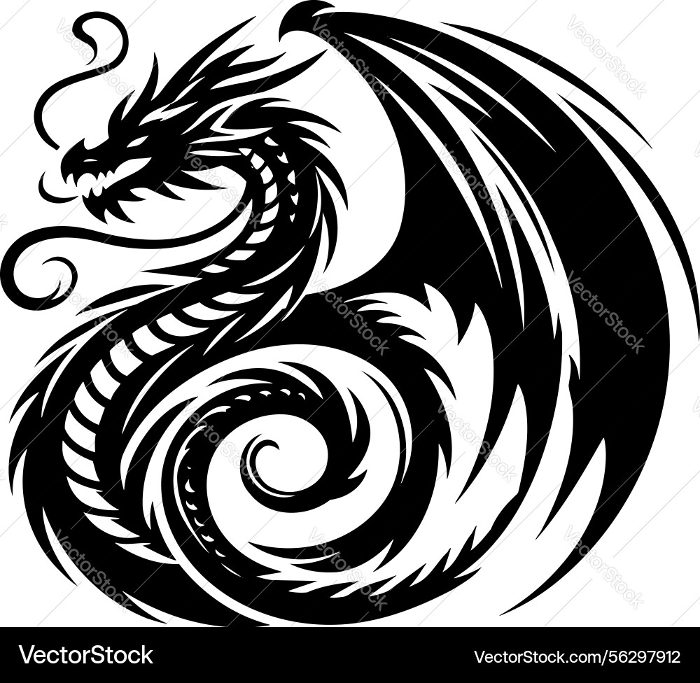 Dynamic Coiled Dragon Silhouette Royalty Free Vector Image