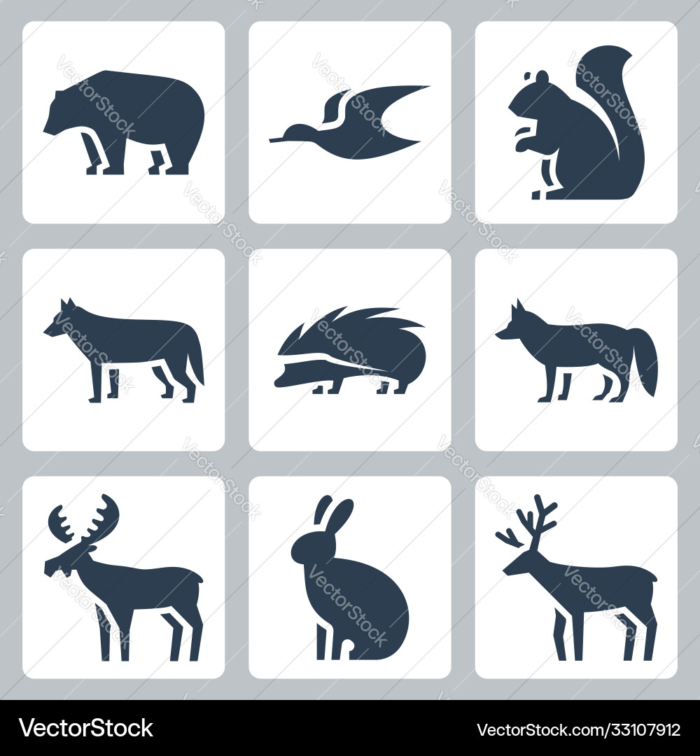 Forest animals icons set Royalty Free Vector Image