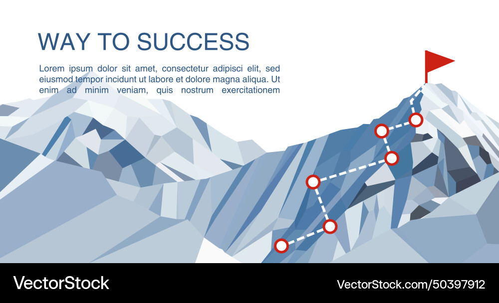 Mountain climbing route to peak in flat style way Vector Image