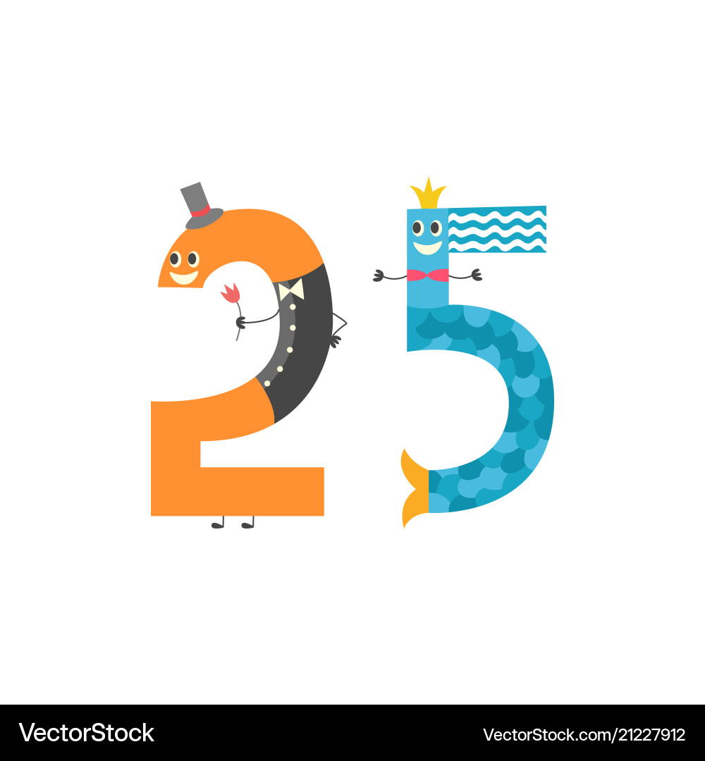 Number twenty five cute cartoon character isolated