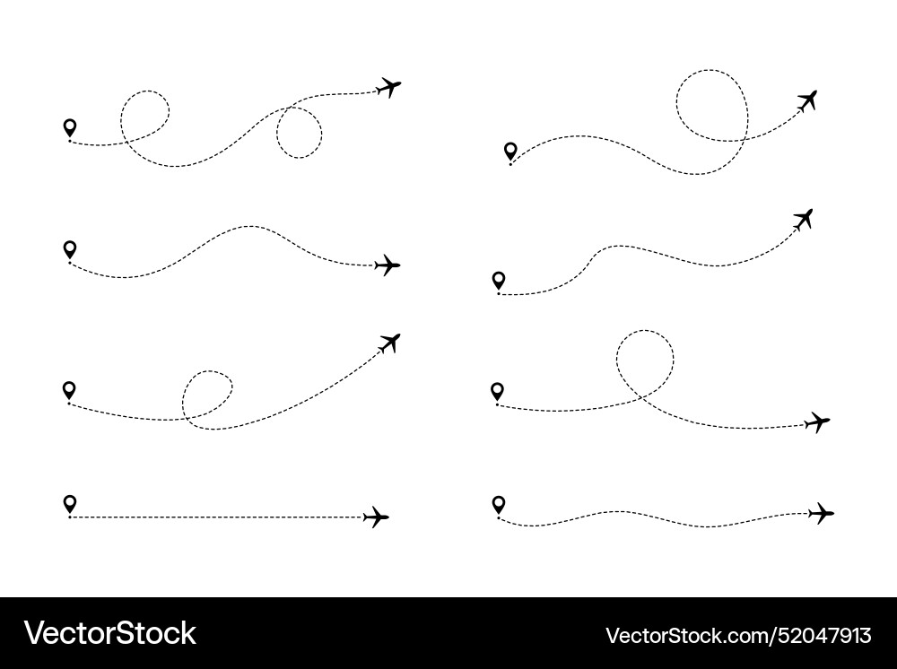 Airplane line path routes Royalty Free Vector Image