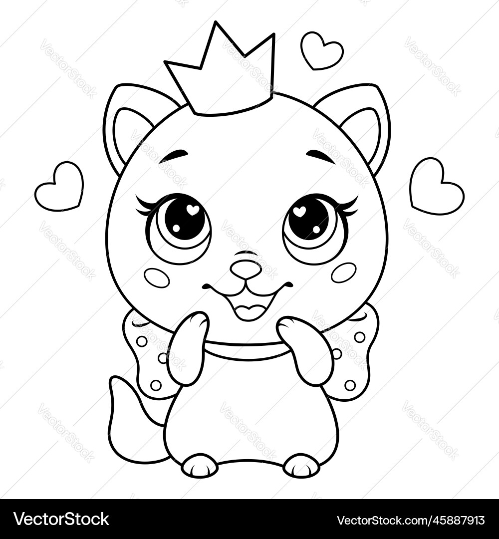 Cat princess loves its crown coloring page Vector Image